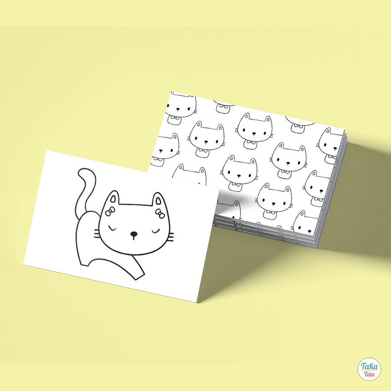 Cats and Bows Digital Stamp Pack - Black and White Lines / Cute Cats ...