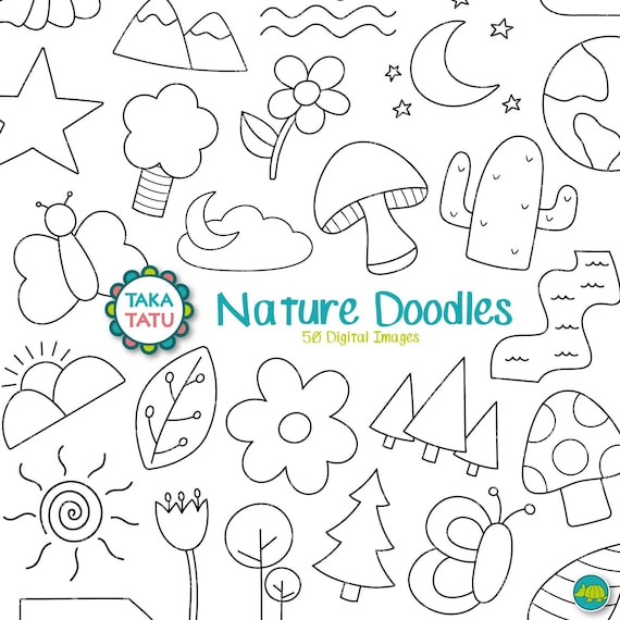Nature Clipart Forest Digital Stamp / Black and White Line | Etsy