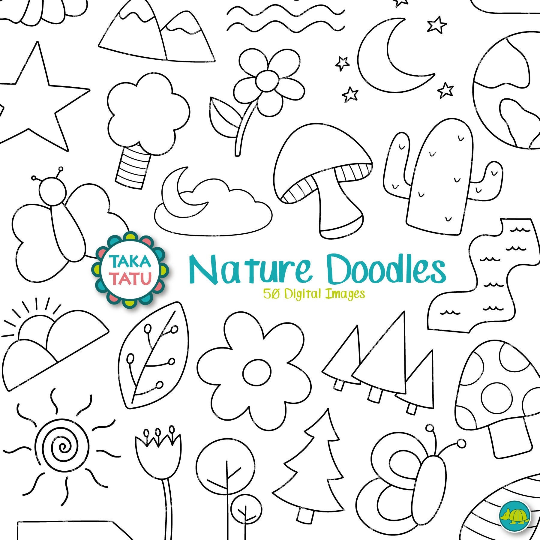 Nature Clipart Forest Digital Stamp / Black and White Line | Etsy