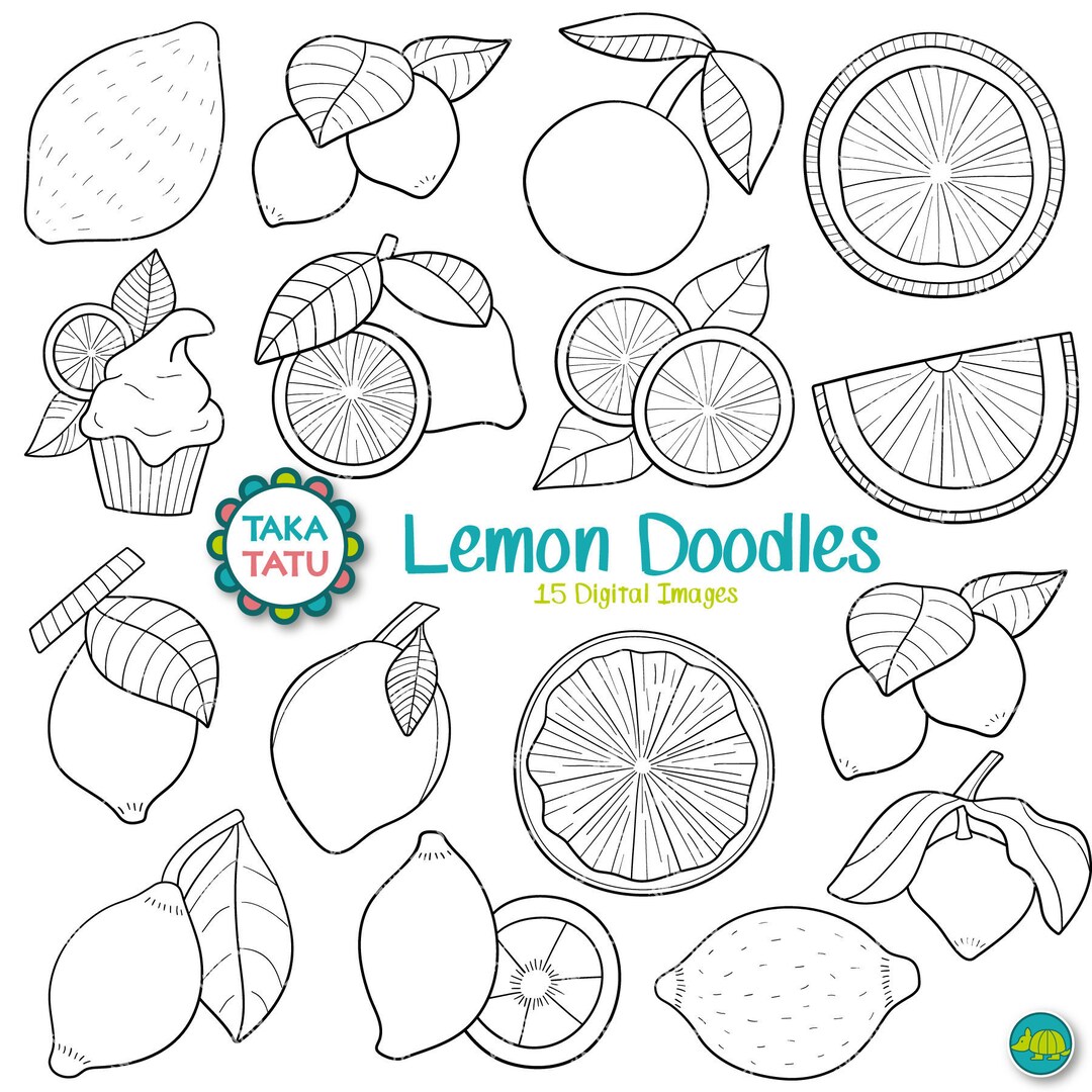 Lemon Doodles Clipart - Fruit Printable Digital Stamp for Summer ...