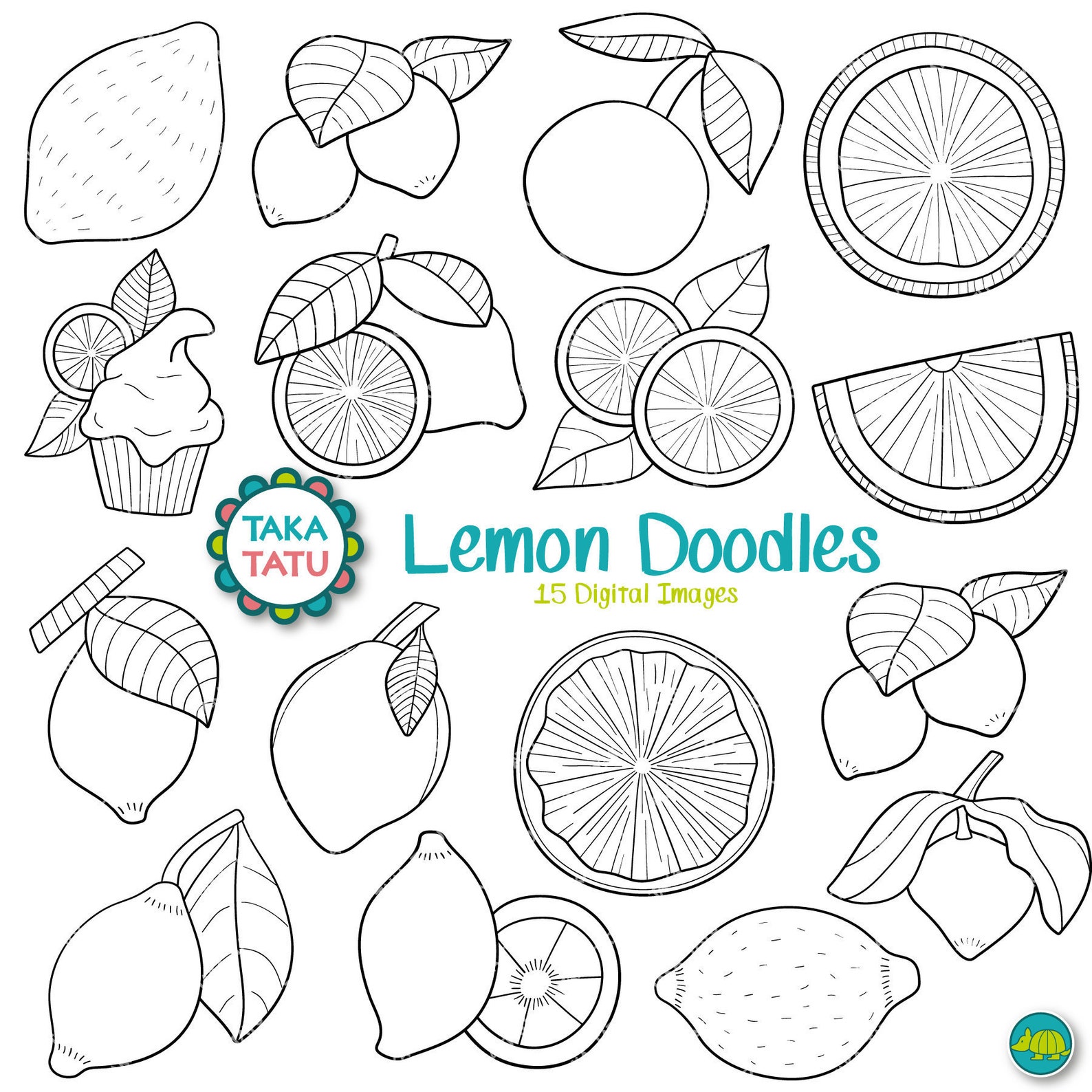 Lemon Doodles Clipart Fruit Printable Digital Stamp for | Etsy