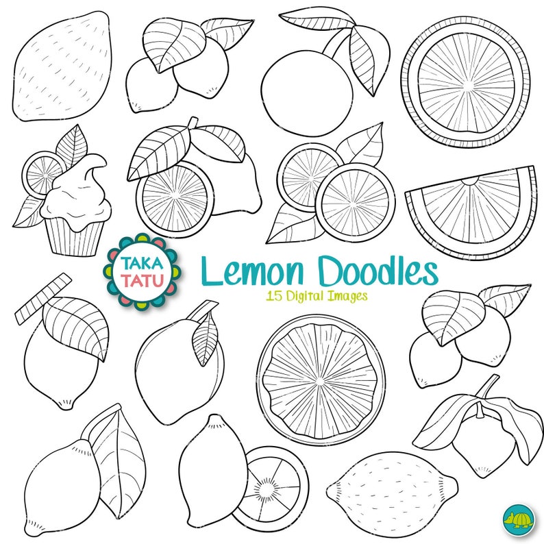 Lemon Doodles Clipart Fruit Printable Digital Stamp for | Etsy