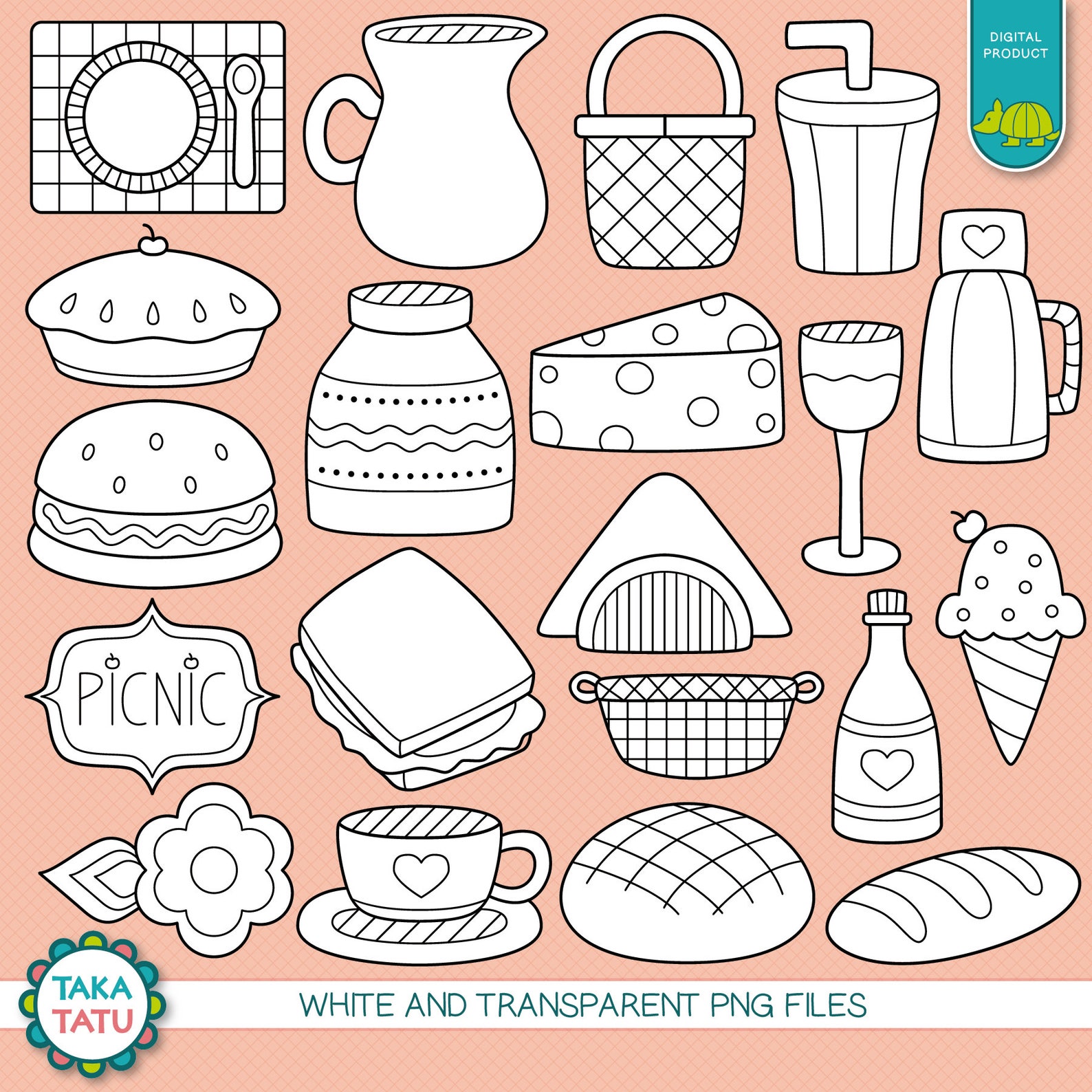 Picnic Doodles Digital Stamp Pack Picnic Clip Art / Picnic - Etsy