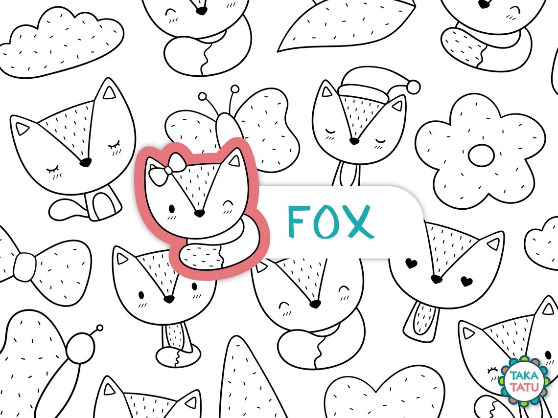 Fox Digital Stamp Fox Clipart / Hand Drawn Black and White | Etsy