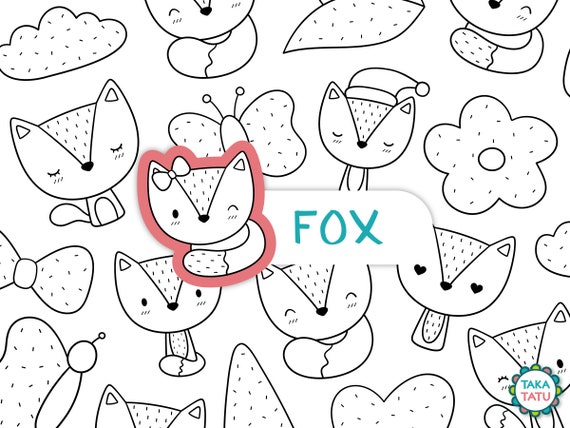 Fox Digital Stamp Fox Clipart / Hand Drawn Black and White | Etsy
