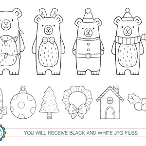 Christmas Bears Digital Stamp Pack - Christmas Clipart / Cute Bears ...
