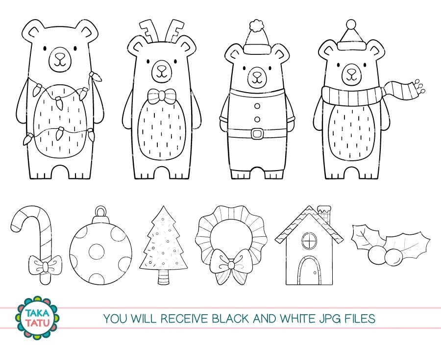 Christmas Bears Digital Stamp Pack Christmas Clipart / Cute | Etsy