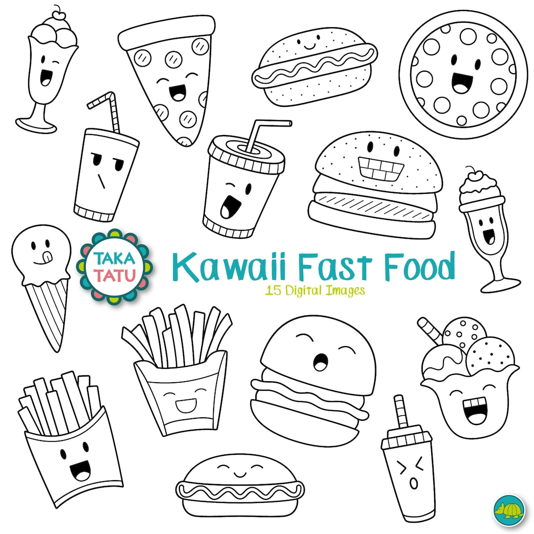 Kawaii Fast Food Digital Stamp - Fast Food Clipart / Cute Fast Food ...