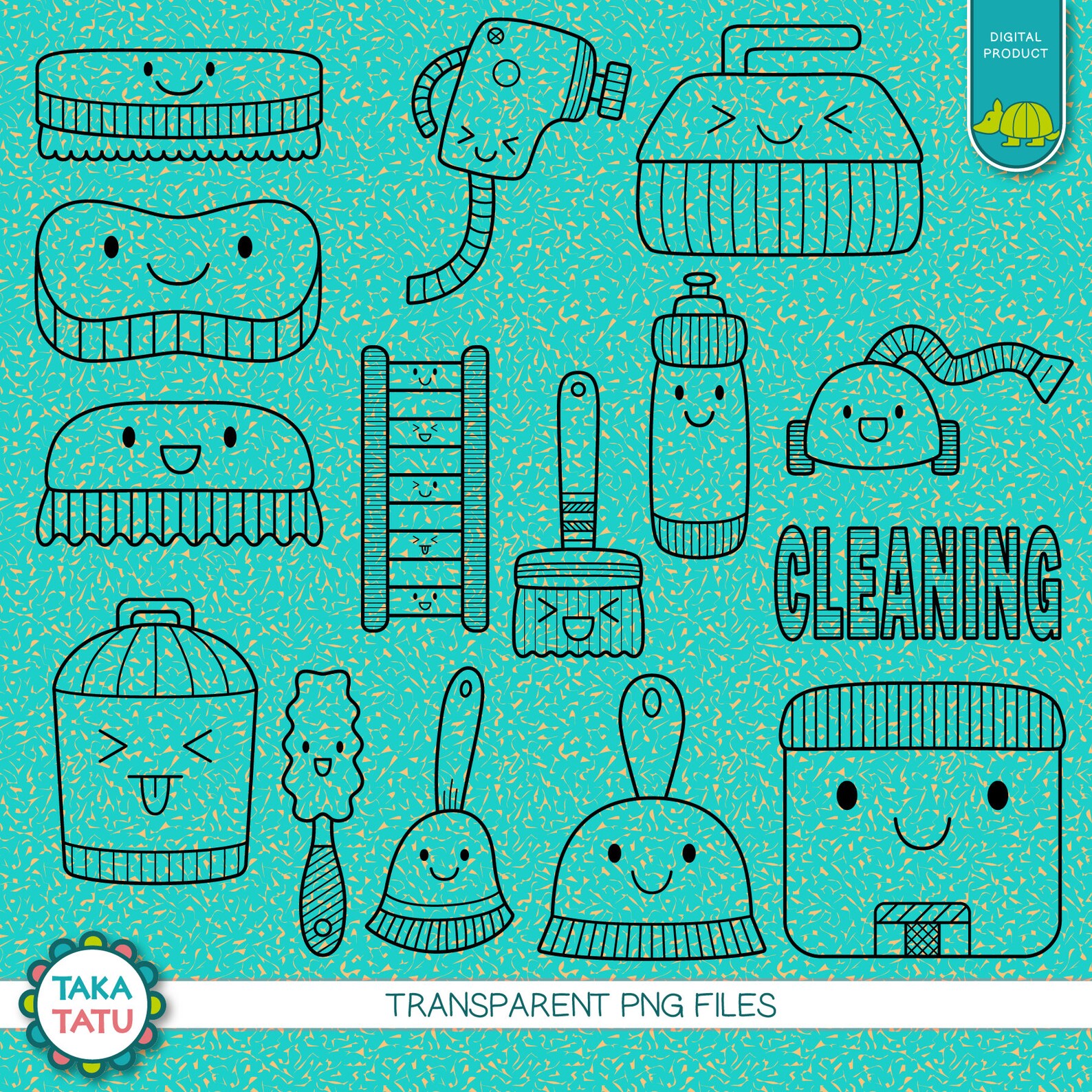 Cleaning Digital Stamp Kawaii Cleaning Clipart / Cleaning | Etsy