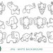 Cute Elephants Hand Drawn Black and White Line Digital Stamp Pack ...