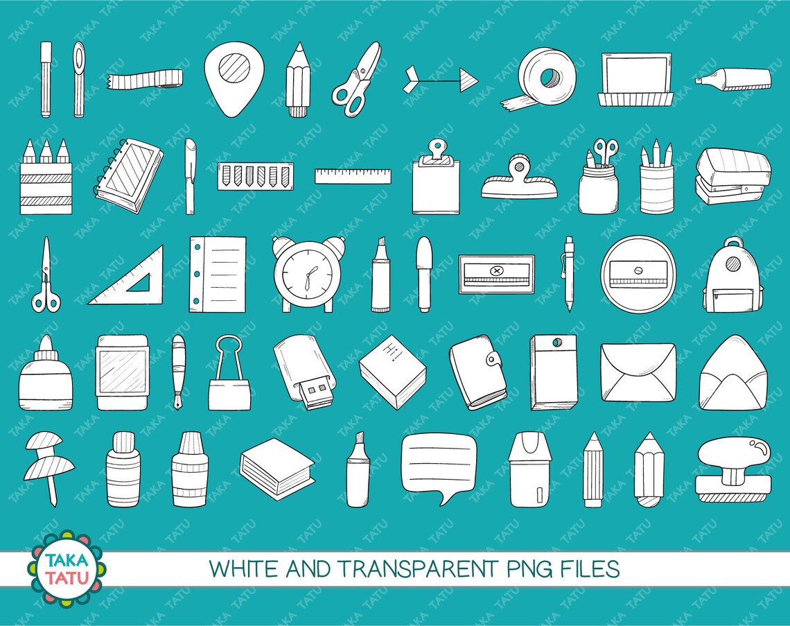 Stationery Doodles Digital Stamp Stationery Clipart / School - Etsy