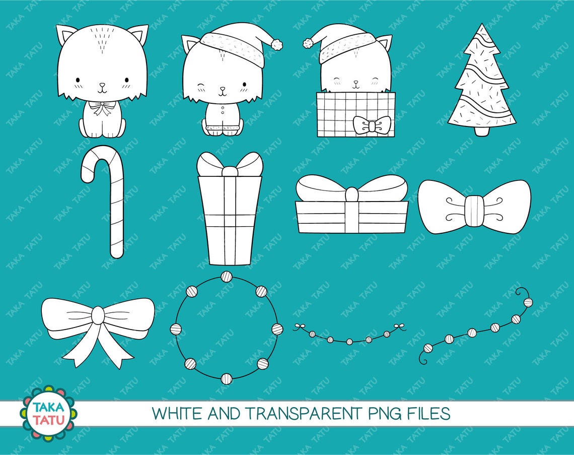 Christmas Cat Digital Stamp Christmas Clipart / Cat Clipart - Etsy