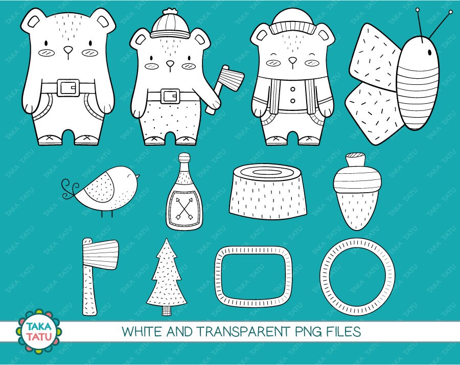 Lumberjack Bears Digital Stamp - Lumberjack Clipart / Bear Clipart ...
