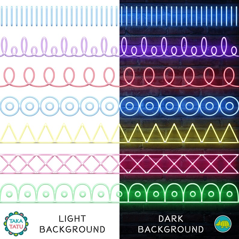 Neon Borders Clipart - Neon Clipart / Neon Lights / Neon Digital ...