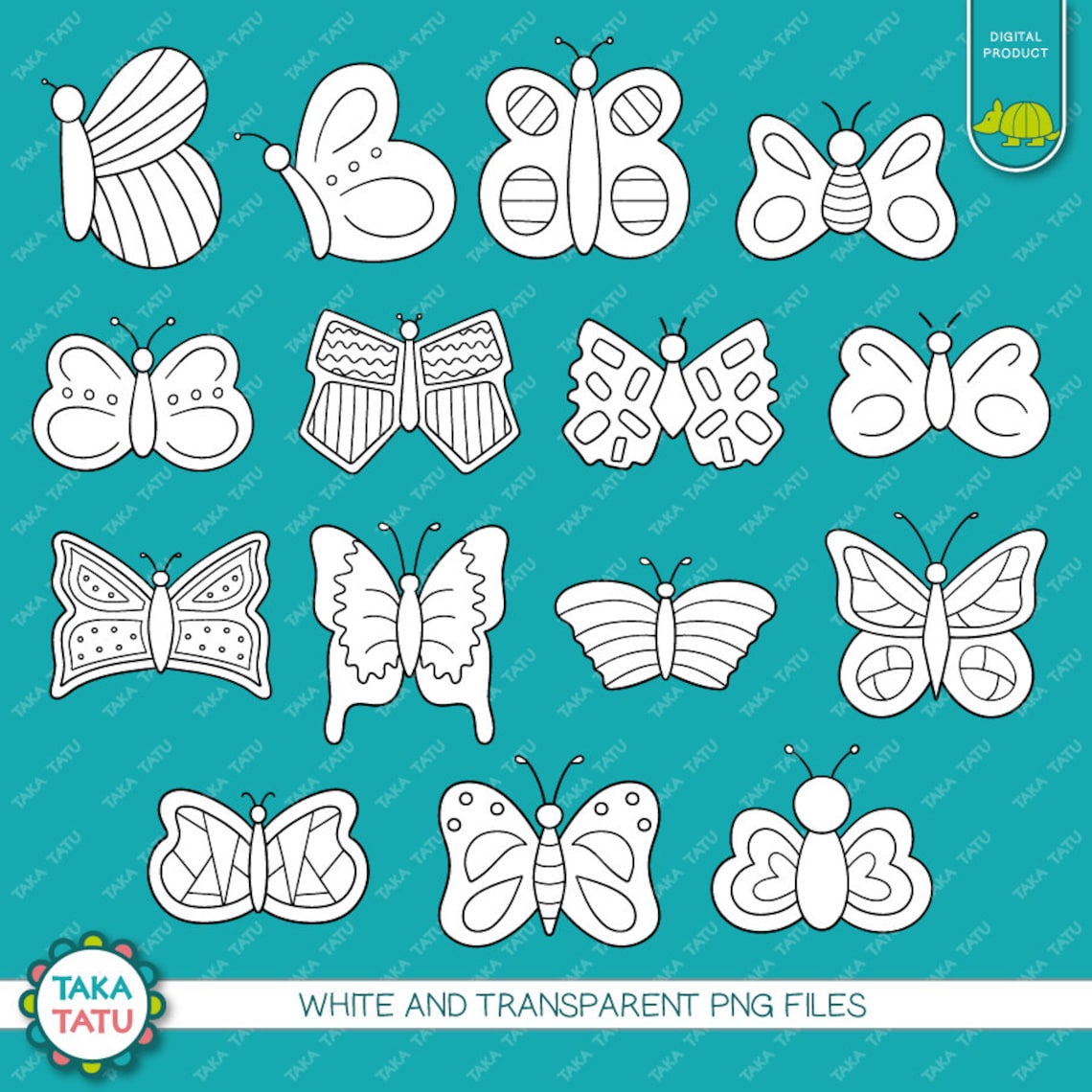 Butterfly Doodles Digital Stamp - Black and White Clipart / Butterfly ...
