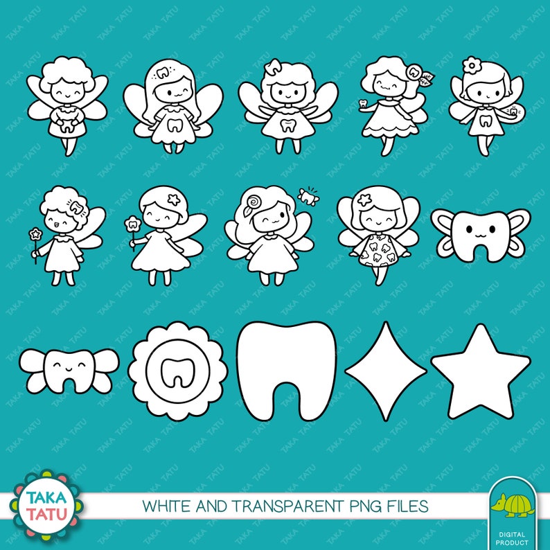 Zahnfee schwarz weiß Clipart - Cute Tooth Fairy Doodle Linie Kunst ...
