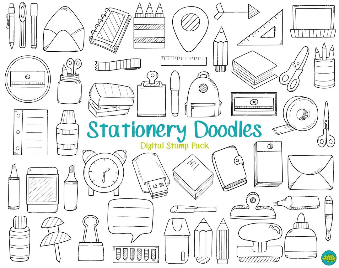 Stationery Doodles Digital Stamp - Stationery Clipart / School Supplies ...