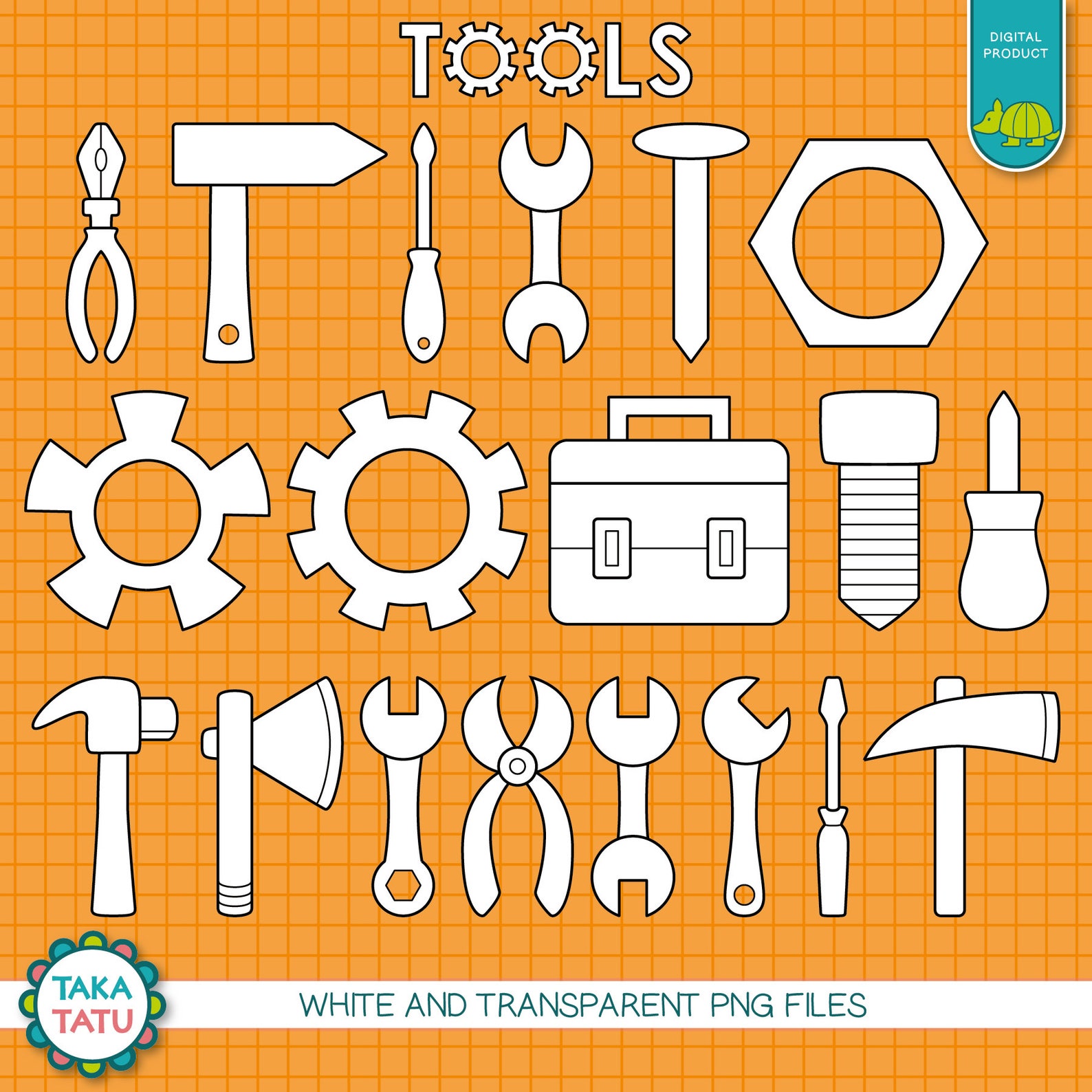 Tools Digital Stamp Pack - Black and White Clipart / Toolbox Clipart ...