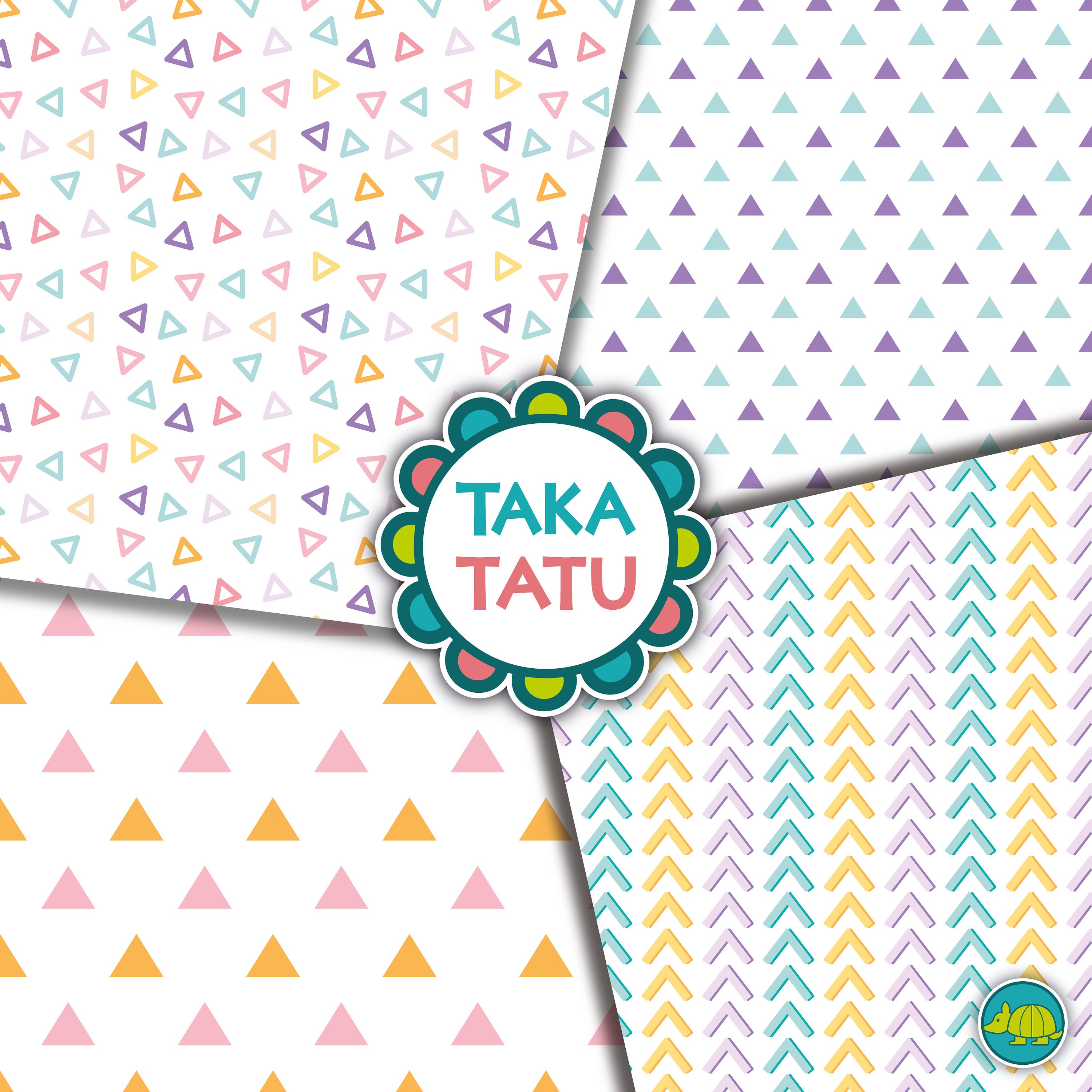 Fun Triangles Digital Paper Pack Colorful Geometric Seamless | Etsy