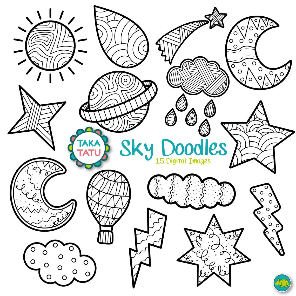 Sky Doodles Digital Stamp Sky Doodles Clipart / Hand Drawn - Etsy