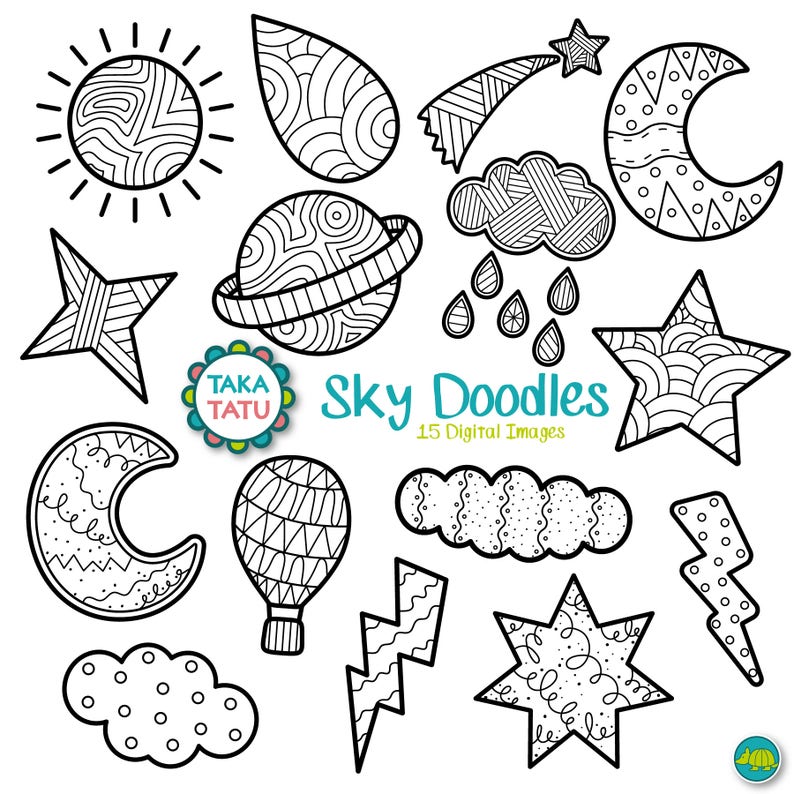 Sky Doodles Digital Stamp Sky Doodles Clipart / Hand Drawn - Etsy