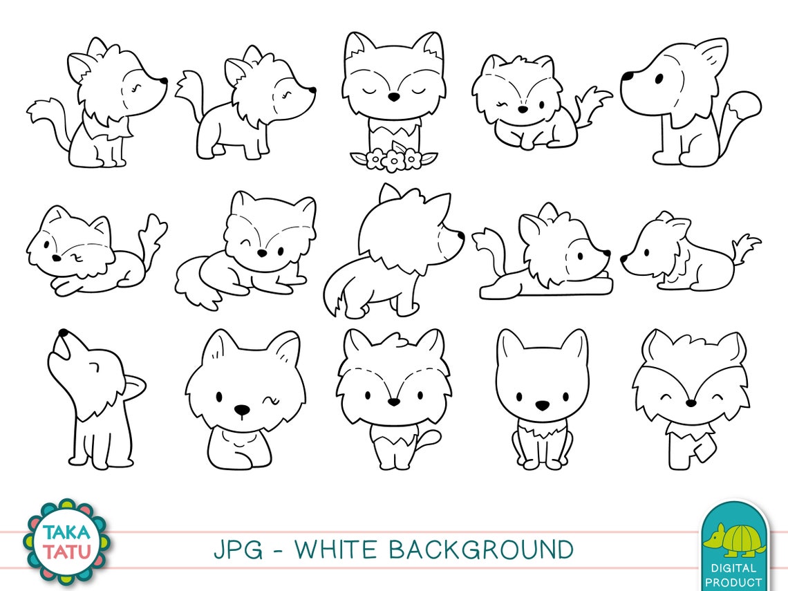 Wolf Doodles Digital Stamp Wolf Clipart / Cute Wolf Hand - Etsy