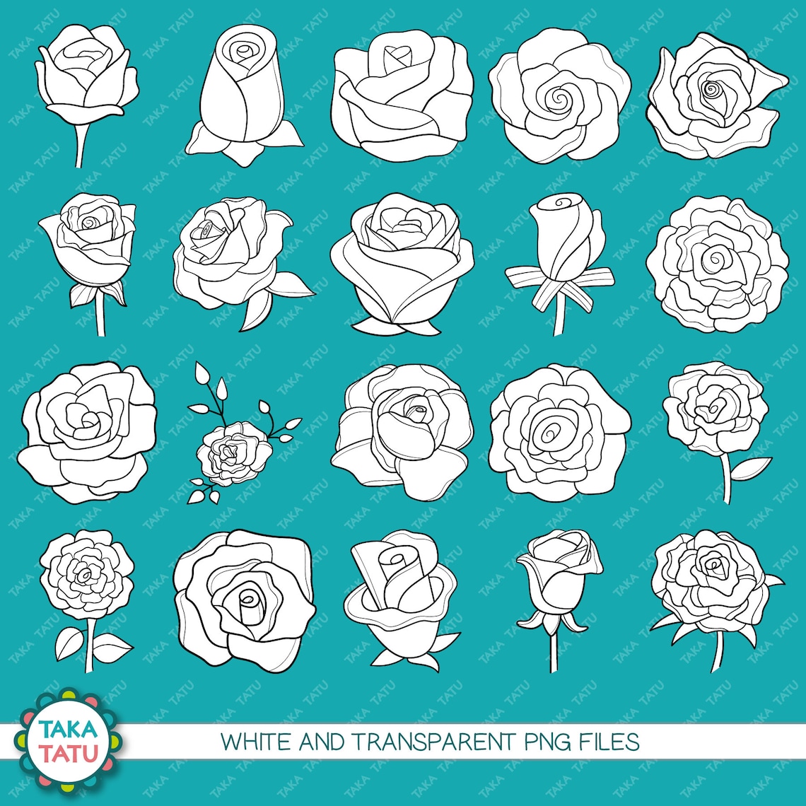 Rose Doodles Clipart Black and White Flower Digital Stamp / - Etsy