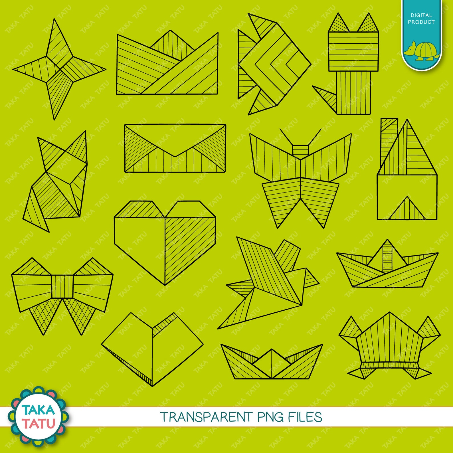 Origami Doodles Clipart Line Art Digital Stamp / Geometric | Etsy