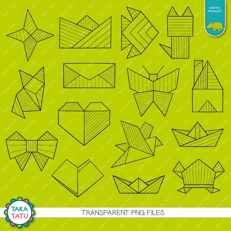 Origami Doodles Clipart Line Art Digital Stamp / Geometric | Etsy