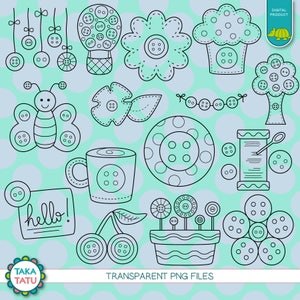 Buttons Digital Stamp Pack - Black and White / Cute Clip Art / Sewing ...