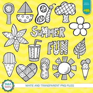 Summer Doodles Digital Stamp Pack - Black and White Clipart / Hand ...