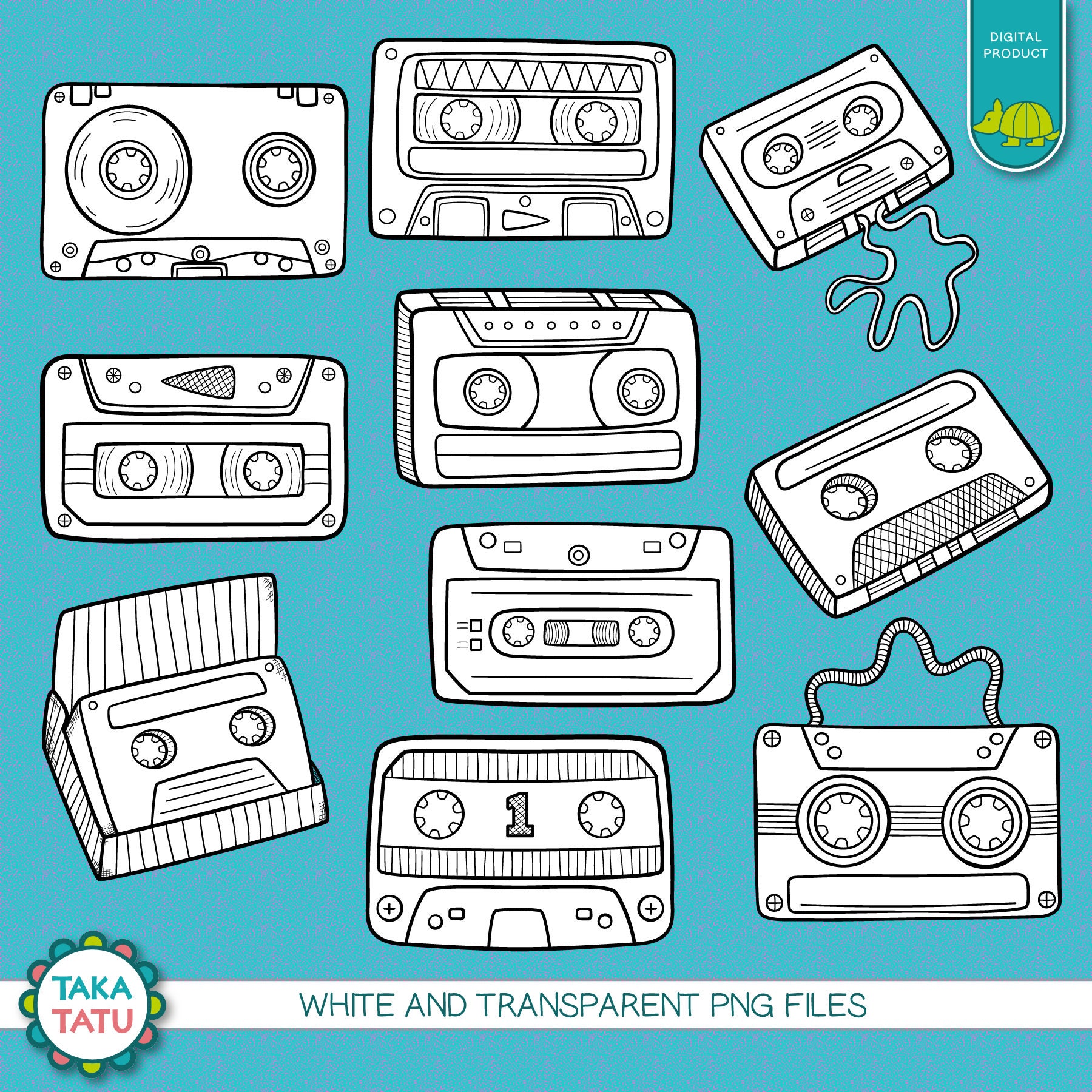 Cassette Tapes Digital Stamp Cassette Tapes Clip Art / - Etsy
