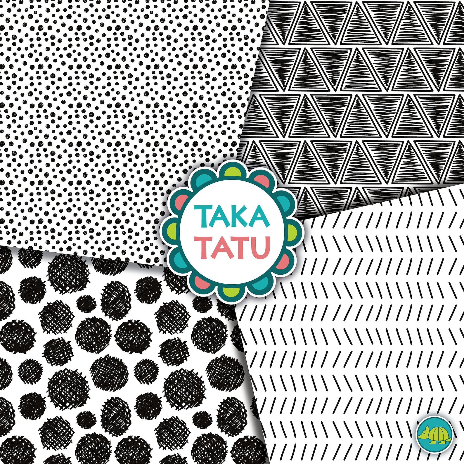 Hand Drawn Patterns Digital Paper Pack - Doodle Patterns / Black and ...