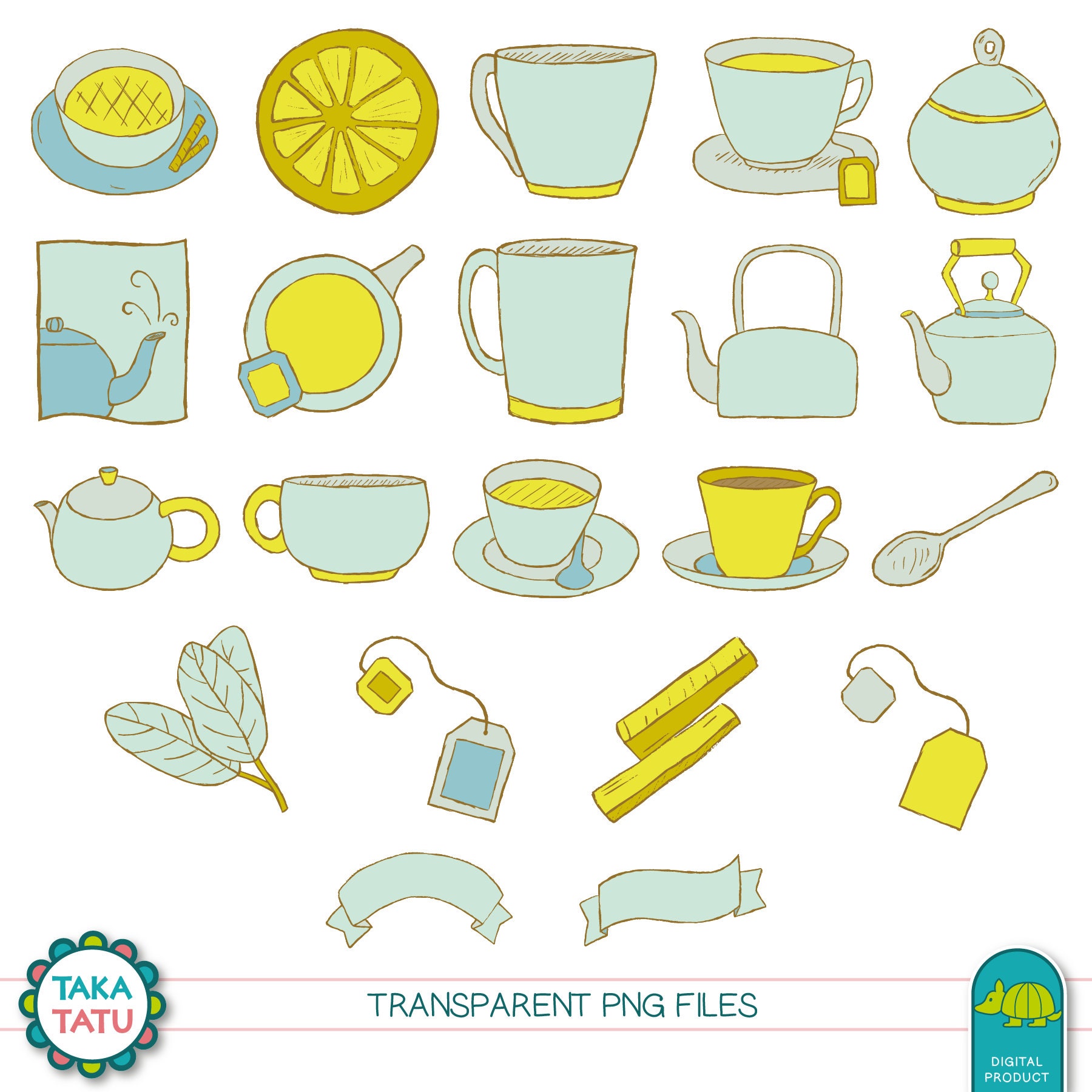 Tea Party Clipart Set Bonus Digital Papers / Hand Drawn | Etsy