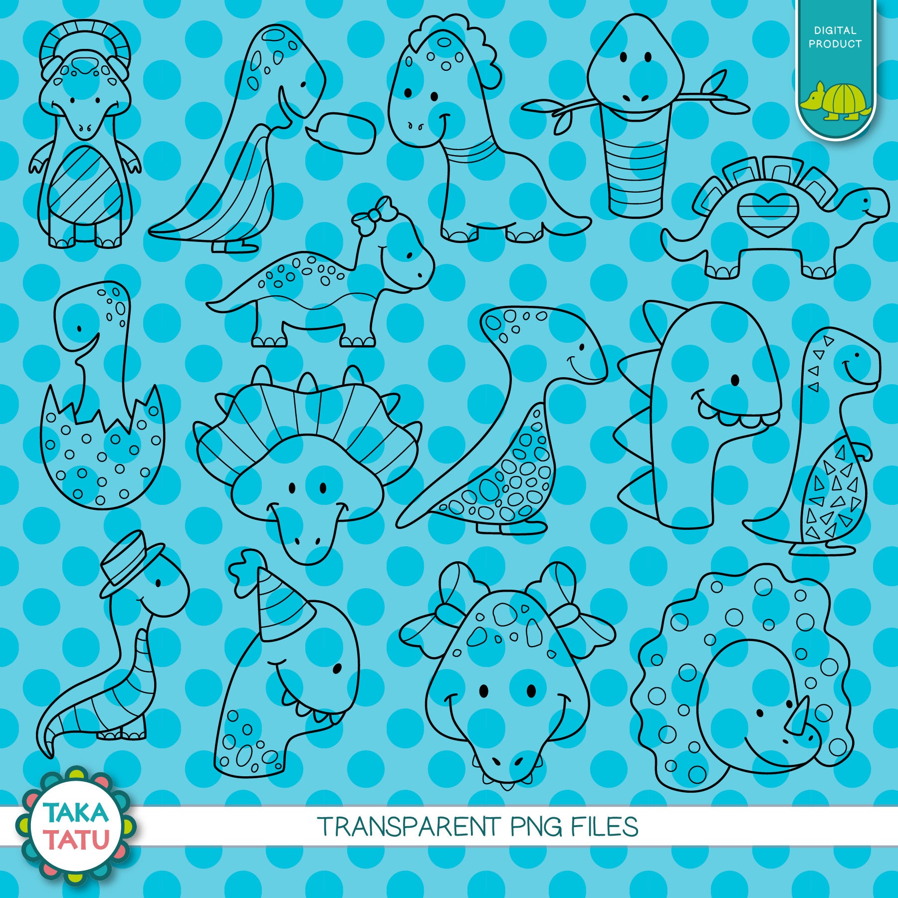 Dinosaur Digital Stamp Pack Black and White Clipart / - Etsy