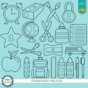 School Digital Stamp Pack - Back to School Clipart / School Clipart ...