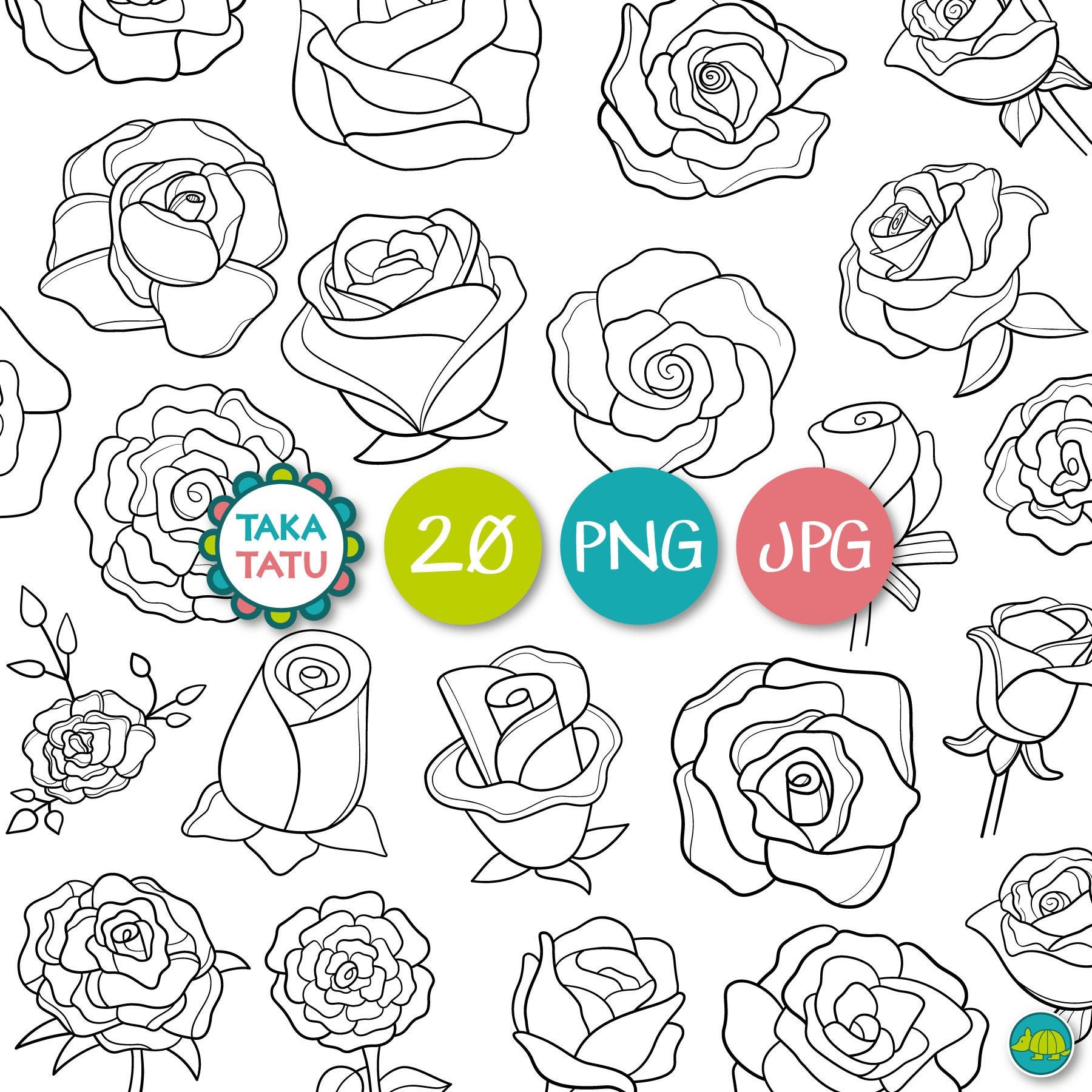 Rose Doodles Clipart Black and White Flower Digital Stamp / | Etsy
