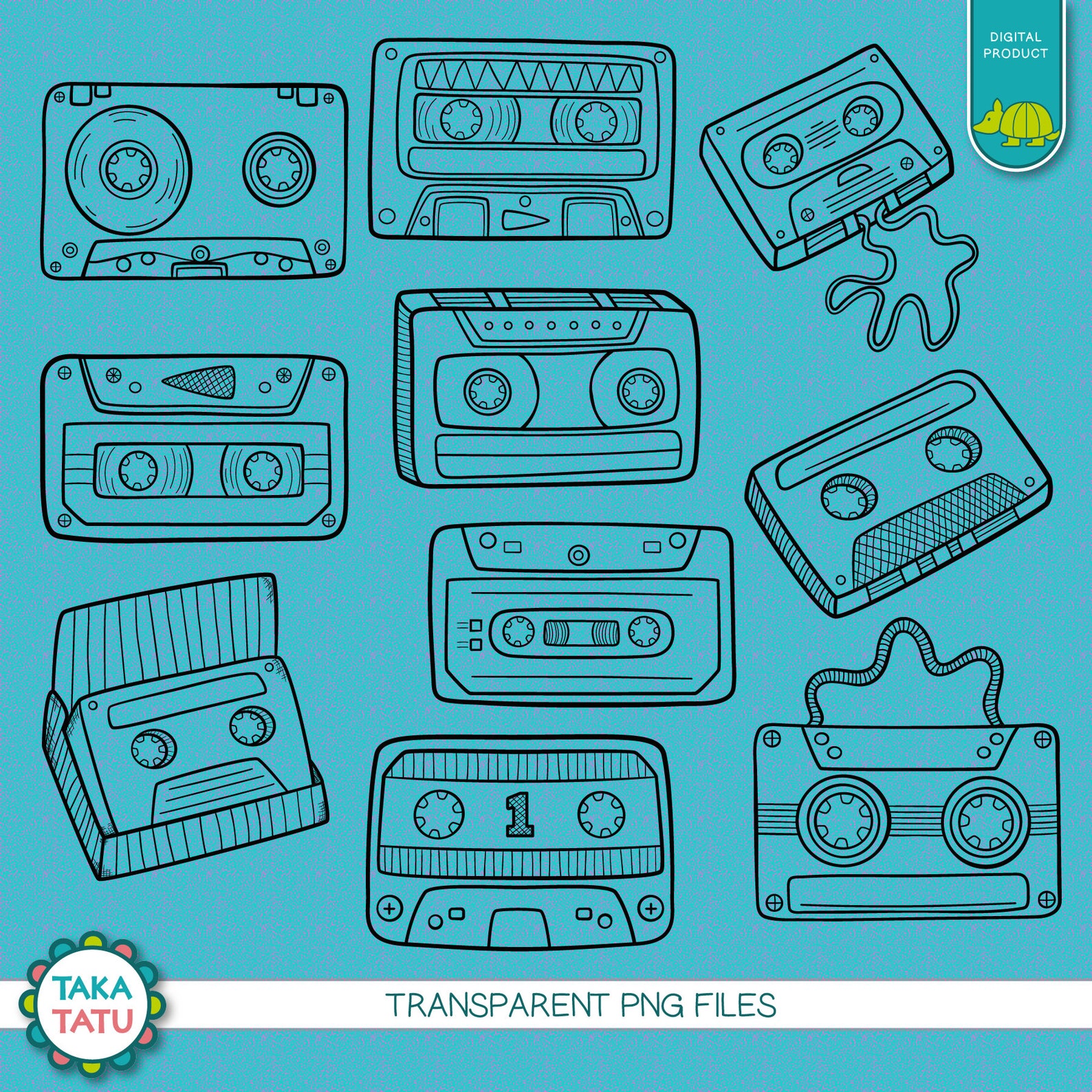 Cassette Tapes Digital Stamp Cassette Tapes Clip Art / - Etsy