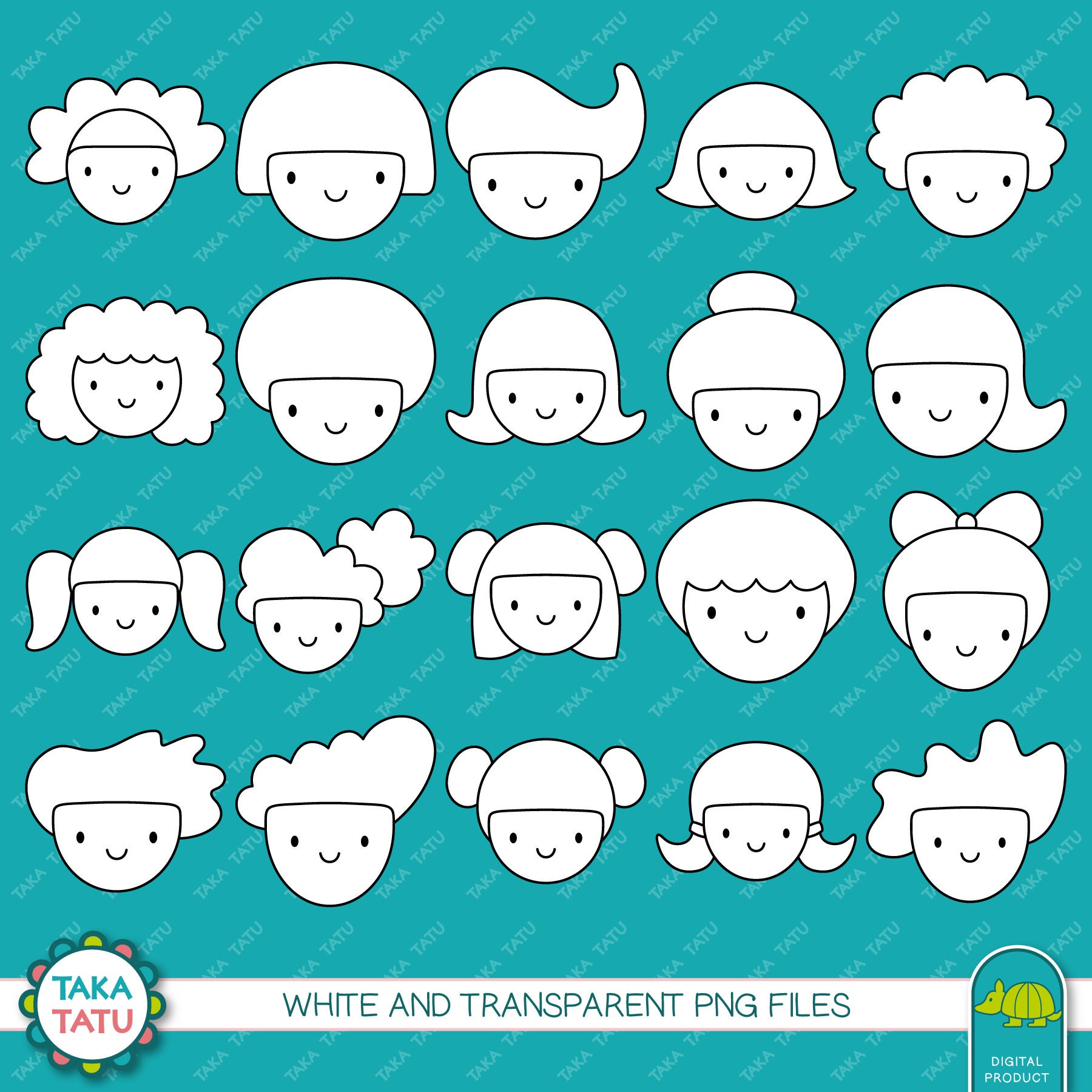 Simple Faces Black and White Line Art Digital Stamp Cute - Etsy