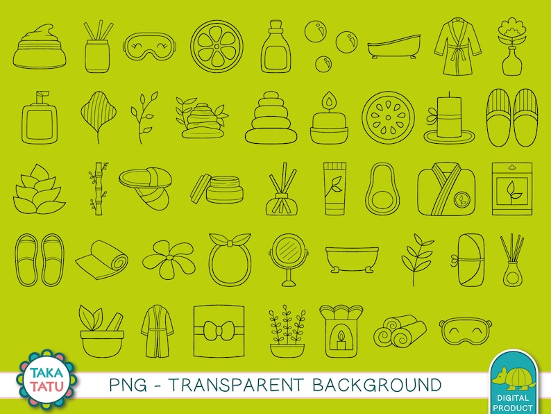 43 Spa Day Theme Digital Stamp Set Self Care Black and White - Etsy