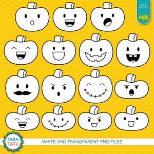 Kawaii Pumpkin Digital Stamp - Halloween Pumpkin Clipart / Cute Pumpkin ...