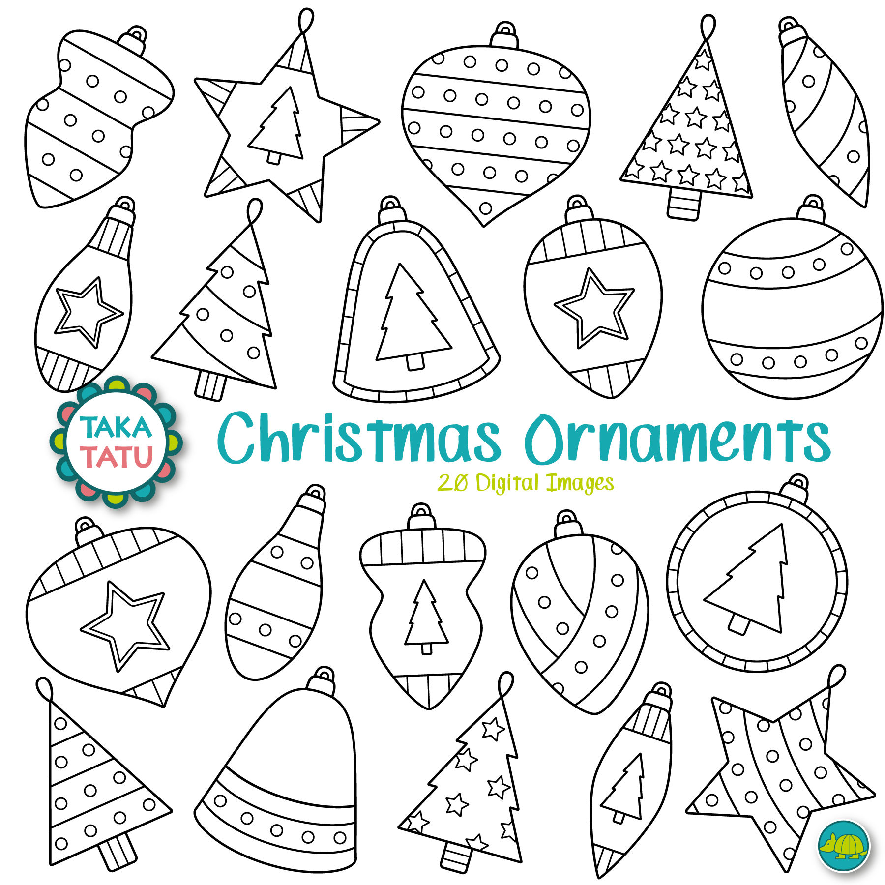 Christmas Ornaments Digital Stamp Christmas Ornament Clipart | Etsy