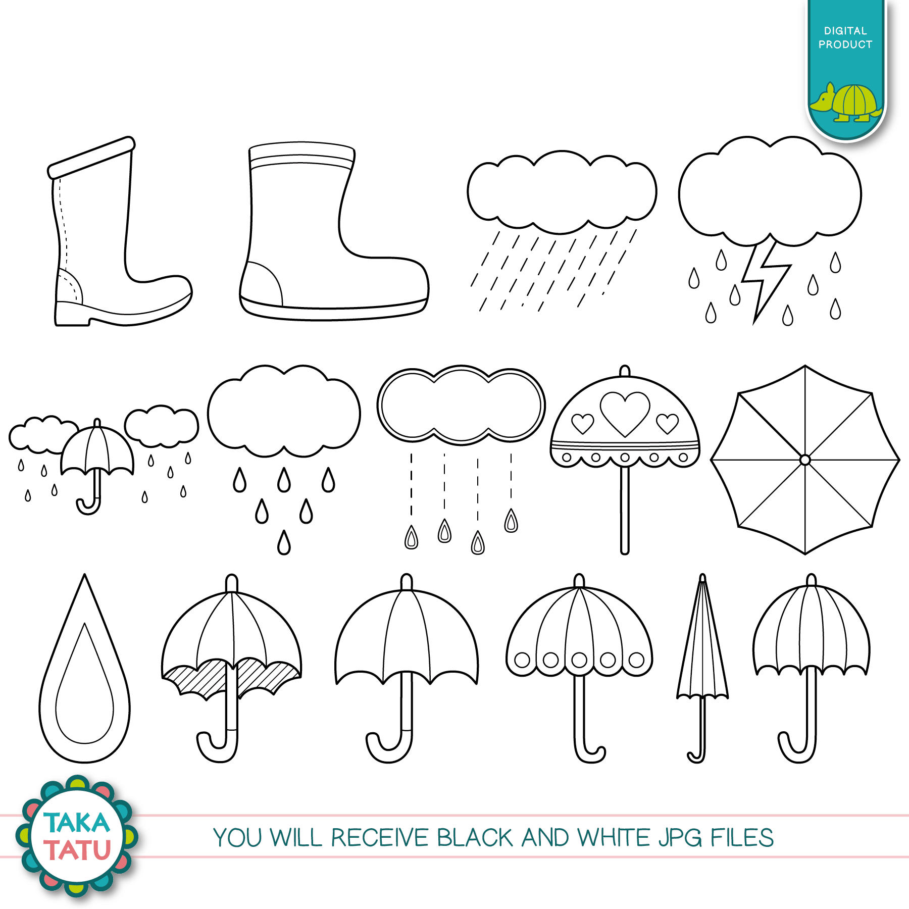 Rainy Day Digital Stamp Pack Rain Clipart / Weather Clipart | Etsy