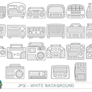 Vintage Radio Digital Stamp Black and White Set - Vintage Music / Retro ...