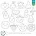 Kawaii Fruits Digital Stamp Black and White (Instant Download) - Etsy