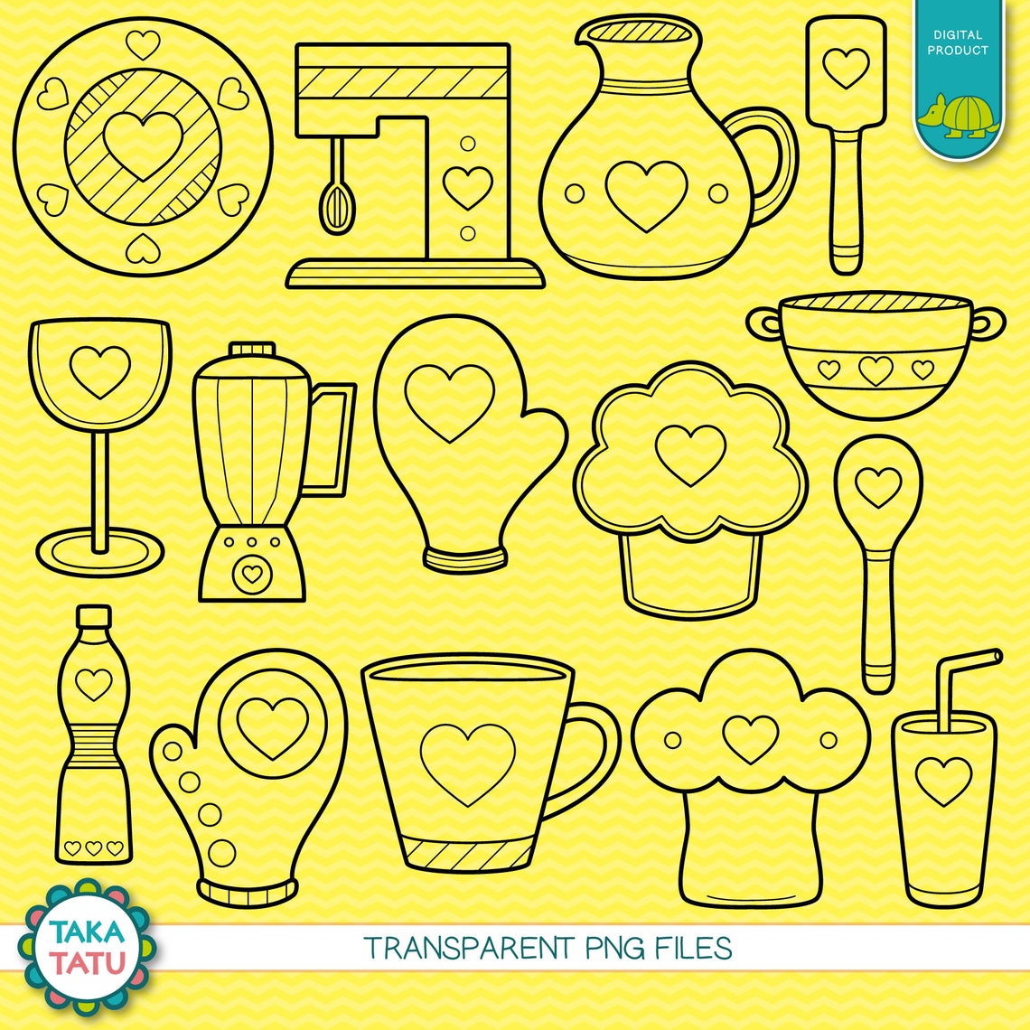 Kitchen Digital Stamp Pack Black and White Clipart / Kitchen | Etsy