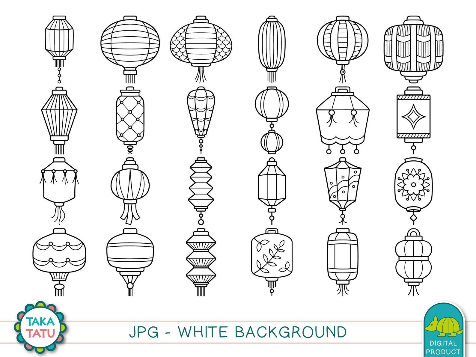 Chinese Lanterns Black and White Digital Stamp Set / Chinese New Year ...