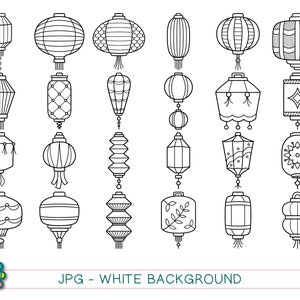 Chinese Lanterns Black and White Digital Stamp Set / Chinese New Year ...