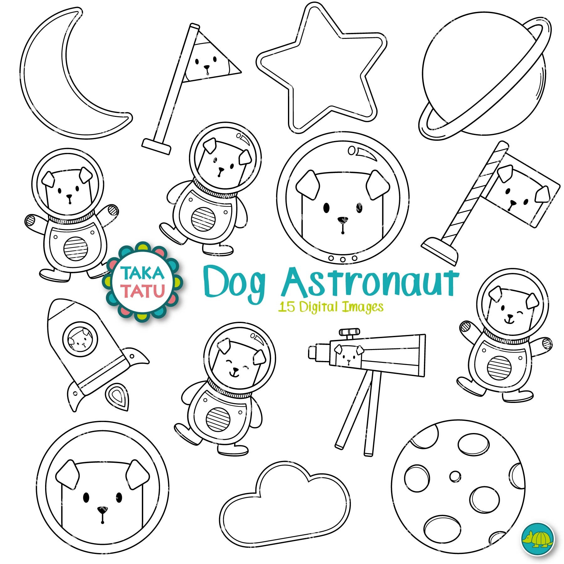 Dog Astronaut Digital Stamp Astronaut Doodle / Dog Clipart / | Etsy
