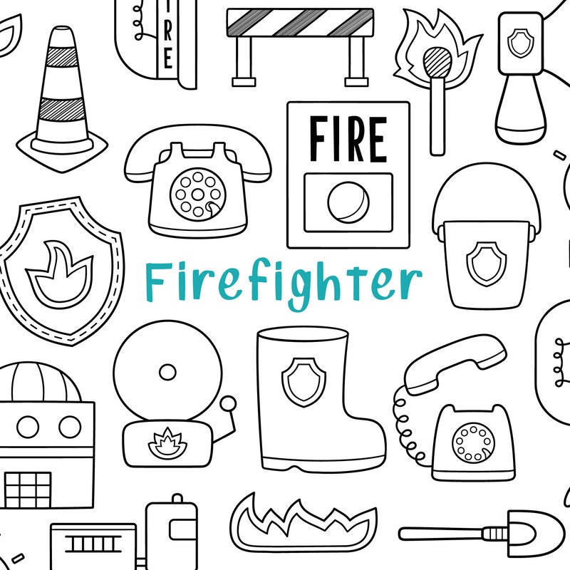 Firefighter Clipart Black and White - Etsy